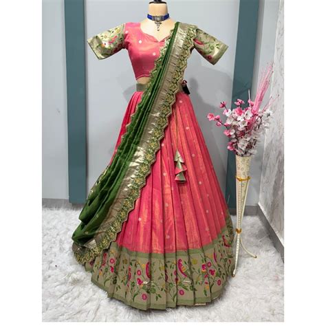 Palchuri Madhu Harika 1999 Free Ship This Exquisite Two Tone Pink Tissue Silk With Paithani