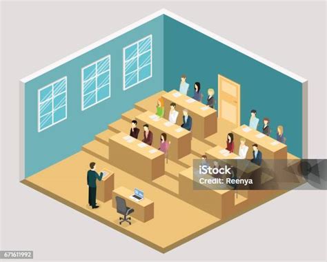 등각 투영 평면 3d 개념 벡터 인테리어 대학 강당입니다 3차원 형태에 대한 스톡 벡터 아트 및 기타 이미지 3차원 형태 개념 교사 교육 관련 직업 Istock