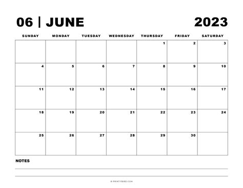 Free 2023 Monthly Printable Calendar With Notes Printybird