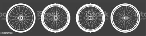블랙 자전거 휠 기호 컬렉션 자전거 고무 타이어 실루엣 피트니스 사이클 도로 및 산악 자전거 벡터 일러스트레이션 바퀴에 대한 스톡 벡터 아트 및 기타 이미지 Istock