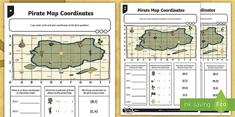 Black And White Teaching Map Coordinates For Ks2 Pirate Map