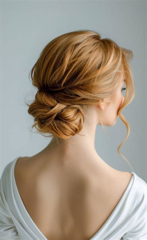 Elegant Blonde Bun Hairstyle For Women With Long Hair Stock Image