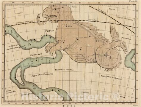 Historic Map Constellations Near Cetus 1824 Vintage Wall Art