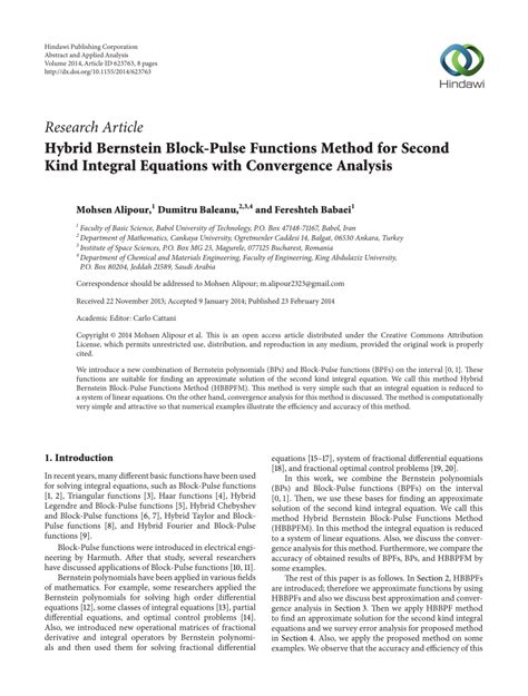 Pdf Hybrid Bernstein Block Pulse Functions Method For Second Kind