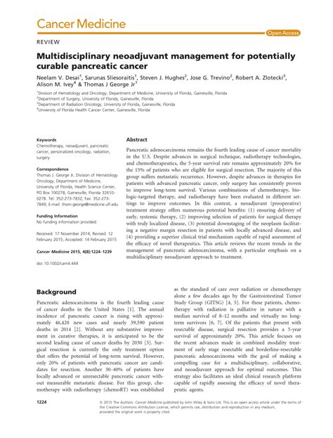 Pdf Multidisciplinary Neoadjuvant Management For Potentially Curable Pancreatic Cancer