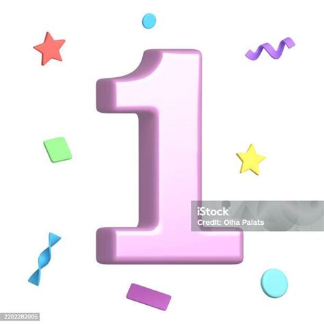 배경에 색종이 조각이 있는 분홍색 숫자 1 제일 인사말 카드 배너 전단지 엽서 생일 축하 디자인에 적합합니다 3d 렌더링 1에 대한 스톡 사진 및 기타 이미지 Istock