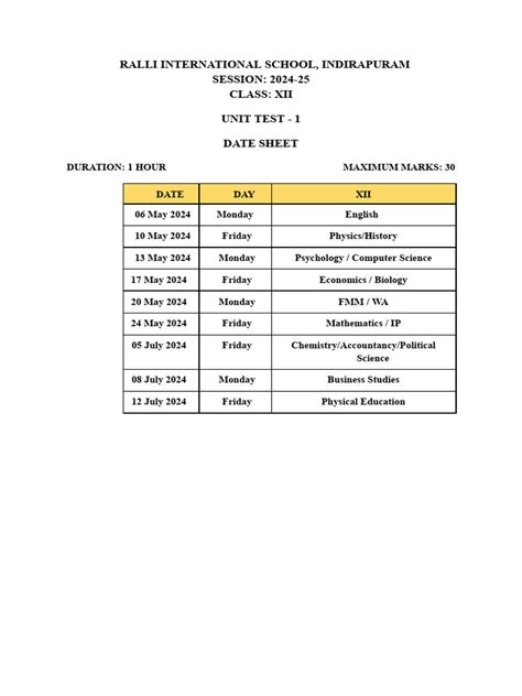 class 12 periodic test 1 datesheet cum syllabus pdf