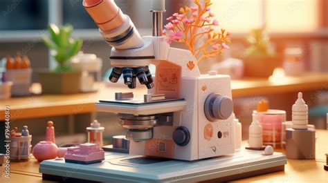 Ba Whimsical Illustration Of A Microscope With A Tree Growing Out Of