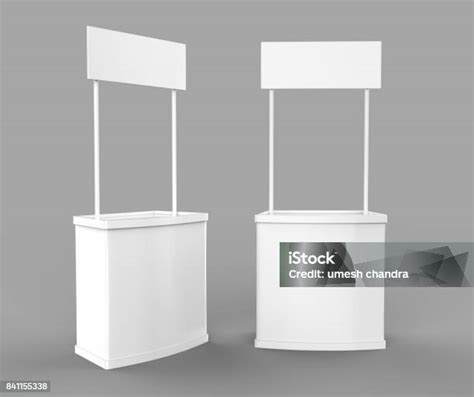 화이트 빈 광고 Pos Poi Pvc 프로 모션 카운터 부스 소매 무역 회색 바탕에 서 서 디자인에 대 한 서식 파일을 비웃는 다 3 차원 일러스트 레이 션 3차원 형태에