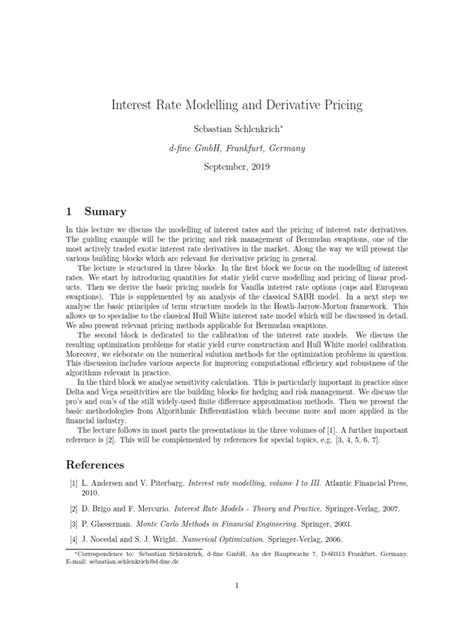 Overview Interest Rate Modelling Pdf Mathematical Finance Private