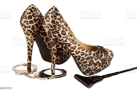 표범 인쇄 하이 힐 라이 딩 작물 그리고 흰색 배경에 고립 된 갑 0명에 대한 스톡 사진 및 기타 이미지 0명 가학피학증 개념 Istock