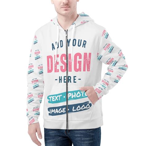 Custom Zip Hoodie All Over Print Mens Classic Zip Up Hooded Sweatshirt
