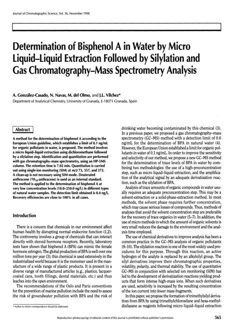 Pdf Determination Of Bisphenol A In Water By Micro Liquid Liquid Extraction Followed By