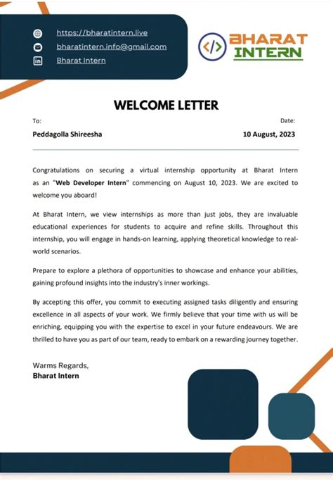 Peddagolla Shireesha On Linkedin Webdevelopment Intern Bharatintern