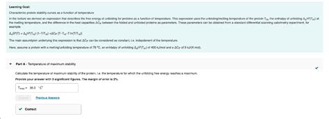 Solved Learning Goal Characterize Protein Stability Curves Chegg