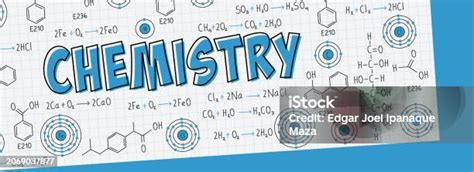 연습 화학 공식 및 방정식 유기 화학 화학 반응 구조식 화학 원소 원자 그리드 시트 및 파란색 배경에 대한 학교 및 대학 노트