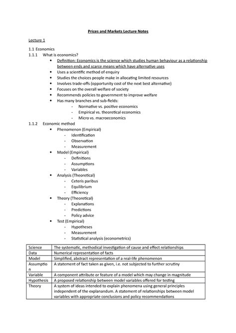 Prices And Markets Lecture Notes Prices And Markets Lecture Notes Lecture Economics