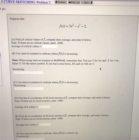 Solved Curve Sketching Problem Preus Prob List Next Chegg