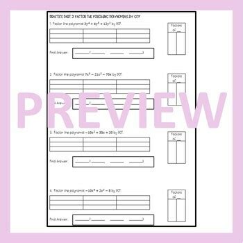 Factoring Polynomials By GCF Practice By Peanut Butter And Jellison