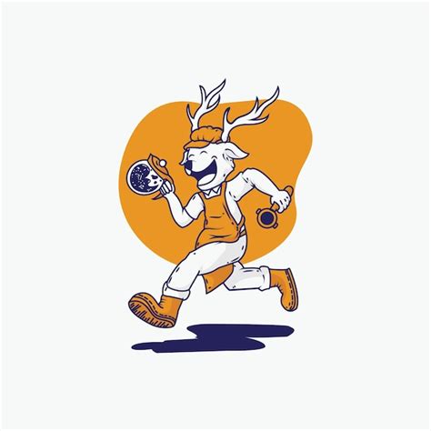 바리스타 앞치마와 커피 포트가 있는 사슴의 귀여운 그림 프리미엄 벡터