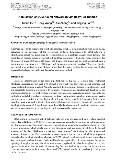 Application Of Som Neural Network In Lithology Recognition Scientific Net