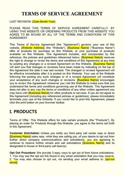 Website Terms And Conditions Template