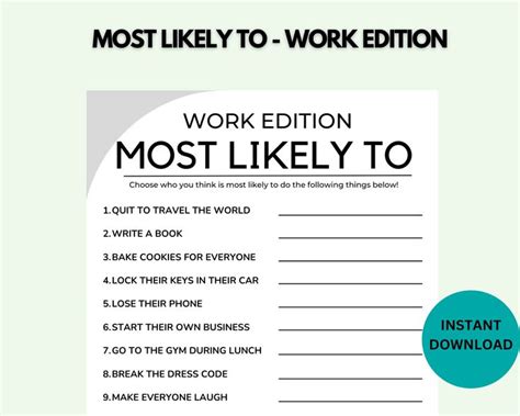 Most Likely To Work Game Office Party Games Games For Work Work