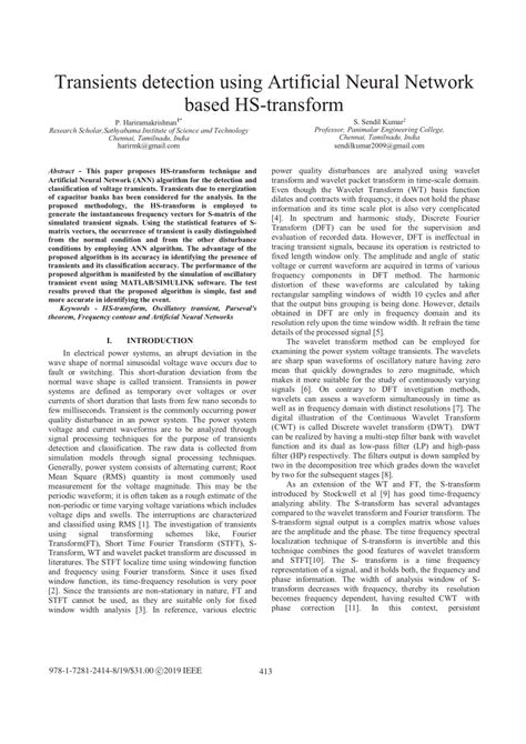 Pdf Transients Detection Using Artificial Neural Network Based Hs Transform