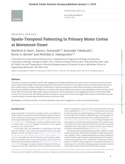 Pdf Spatio Temporal Patterning In Primary Motor Cortex At Movement Onset