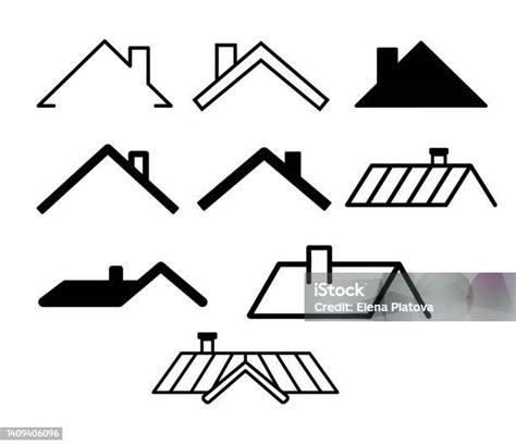 굴뚝 파이프가있는 집 지붕의 아이콘 세트 부동산 중개업자 로고 지붕 건설 및 수리를위한 간단한 벡터 일러스트레이션 지붕에 대한 스톡 벡터 아트 및 기타 이미지 Istock