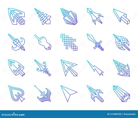 Mouse Cursor Simple Color Line Icons Vector Set Stock Vector