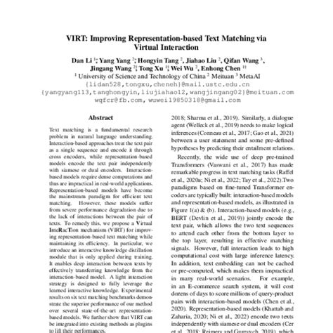 Virt Improving Representation Based Text Matching Via Virtual Interaction Acl Anthology