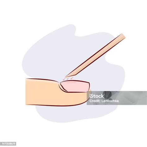 매니큐어 스텝이 오렌지 우드 스틱 벡터 일러스트레이션으로 큐티클을 뒤로 밀고 매니큐어 세트에 대한 스톡 벡터 아트 및 기타 이미지 매니큐어 세트 매니큐어 미용술 벡터