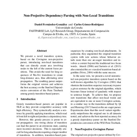 Non Projective Dependency Parsing With Non Local Transitions Acl Anthology