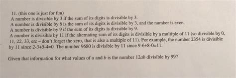 Solved 11 This One Is Just For Fun A Number Is Divisible Chegg Com
