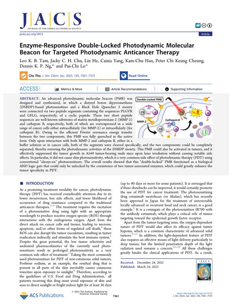 Pdf Enzyme Responsive Double Locked Photodynamic Molecular Beacon For Targeted Photodynamic
