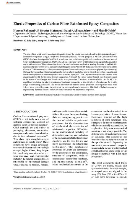 Pdf Elastic Properties Of Carbon Fibre Reinforced Epoxy Composites