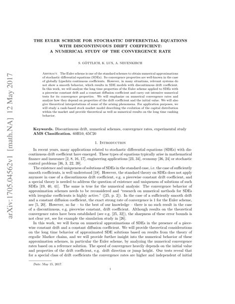 Pdf The Euler Scheme For Stochastic Differential Equations With Discontinuous Drift