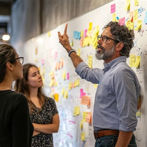 Diverse Team Brainstorming With Sticky Notes On A Whiteboard Premium Ai Generated Image