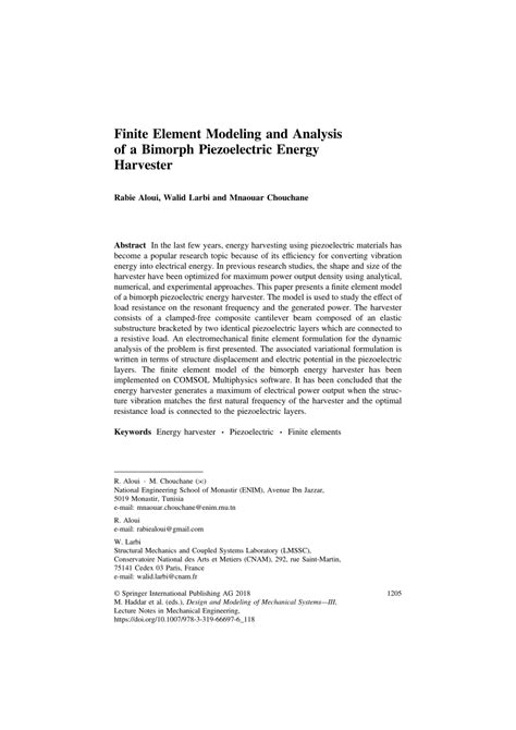 Pdf Finite Element Modeling And Analysis Of A Bimorph Piezoelectric