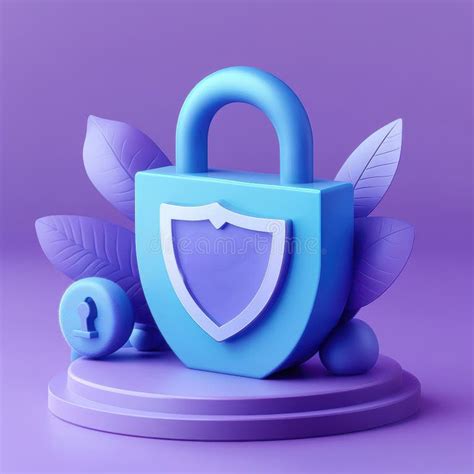 Shielded Blue Lock With Leafy Elements On A Purple Background For