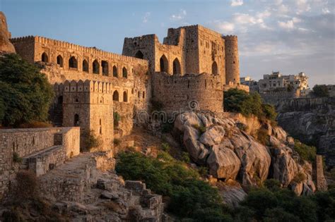 Ancient Golconda Fort In Hyderabad India Stock Illustration