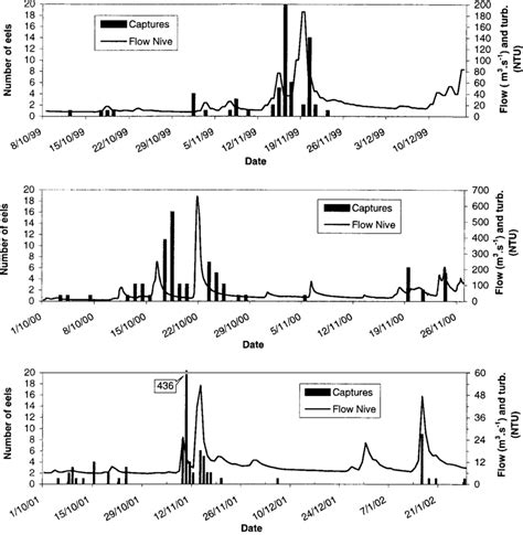 Daily Captures Of Downstream Migrating Eels During The 1999 2000 And Download Scientific