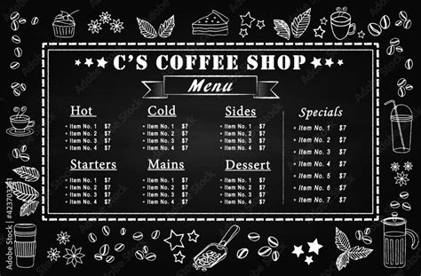 Coffee Shop Menu Handwritten on Chalkboard for Café flyer banner poster
