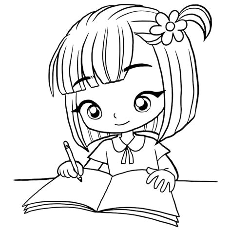Premium Vector Girl Holding A Book Cartoon Doodle Kawaii Anime