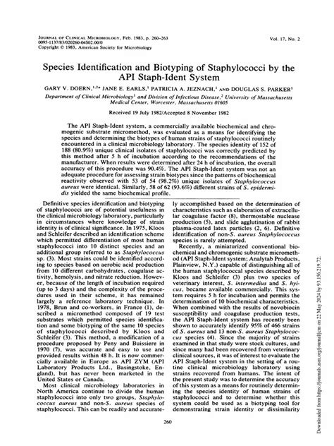 Doern Et Al 1983 Species Identification And Biotyping Of Staphylococci By The Api Staph Ident