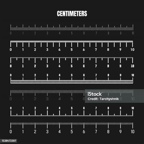 길이 또는 높이를 측정하기위한 사실적인 흰색 센티미터 스케일 분할이 있는 다양한 측정 스케일 눈금자 테이프 측정 표시 크기 표시기 벡터 일러스트 레이 션 0명에 대한 스톡