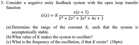 Solved Consider A Negative Unity Feedback System With The Open Loop Transfer Function Gs K