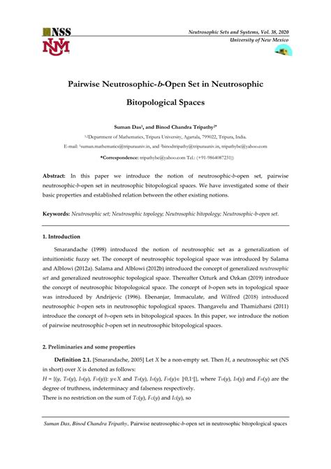 Pdf Pairwise Neutrosophic B Open Set In Neutrosophic Bitopological Spaces