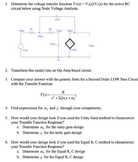 Please Help 1 Determine The Voltage Transfer Function Tvs Course Hero